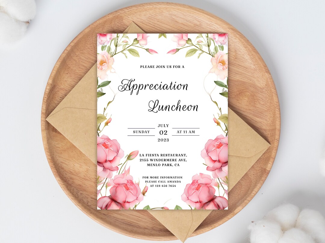 Appreciation Luncheon Invitation Template, Grateful Teacher Invitation ...