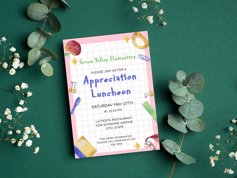 Appreciation Luncheon Invitation Template, Grateful Teacher Invitation ...
