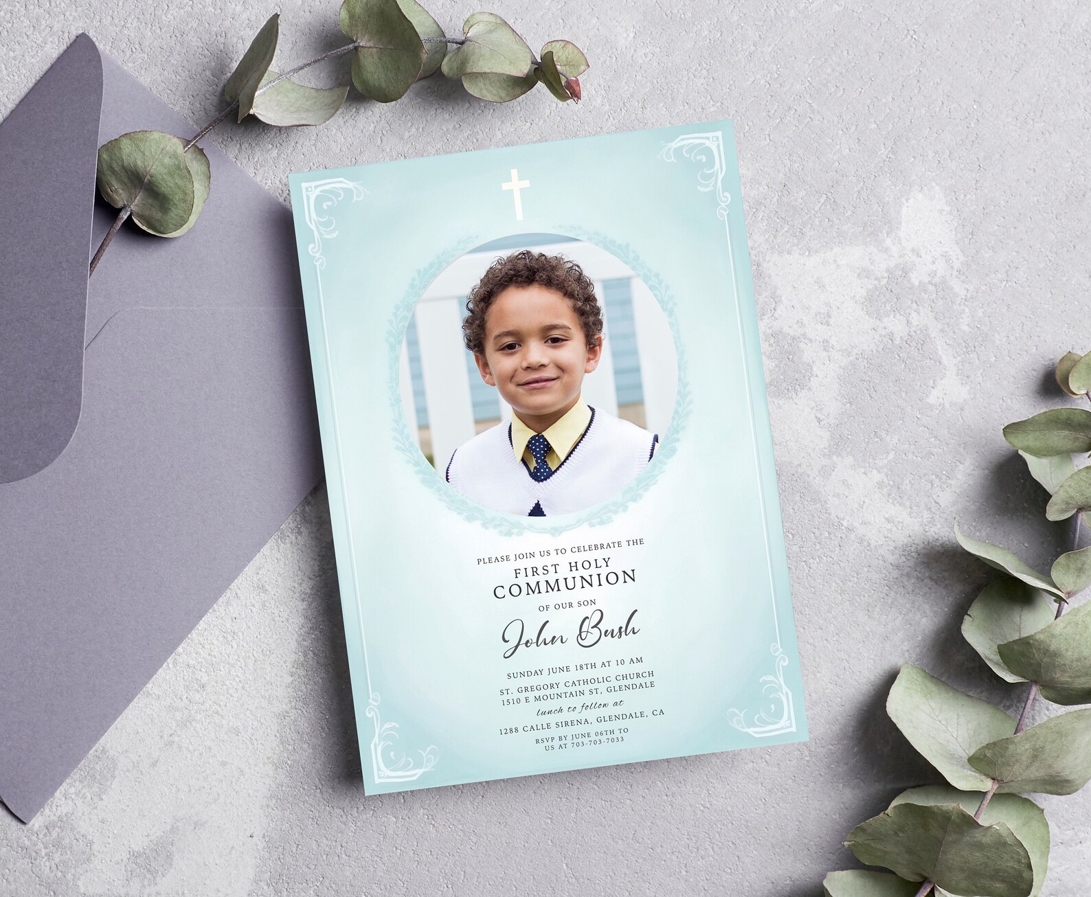 Boy First Holy Communion Photo Invitation Template, Communion ...