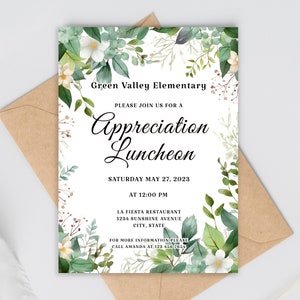 Appreciation Luncheon Invitation Template, Grateful Teacher Invitation ...