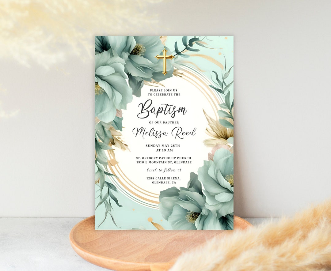 Baptism Invitation Template, Boy Baptism Invite, Girl Baptism Editable ...