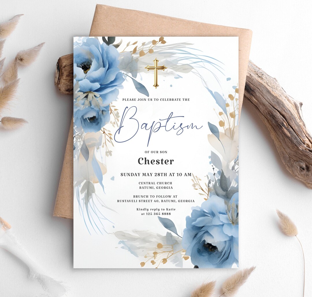 Baptism Invitation Template, Boy Baptism Invite, Baptism Editable ...