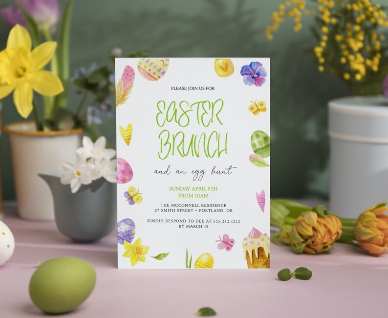 Easter Egg Hunt and Brunch Invitation Template, Egg Hunt Printable ...