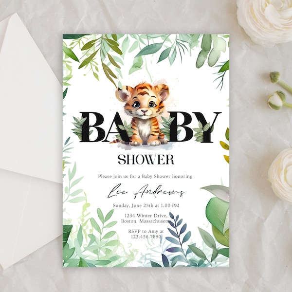 Tiger Baby Girl Shower Invitation - Etsy