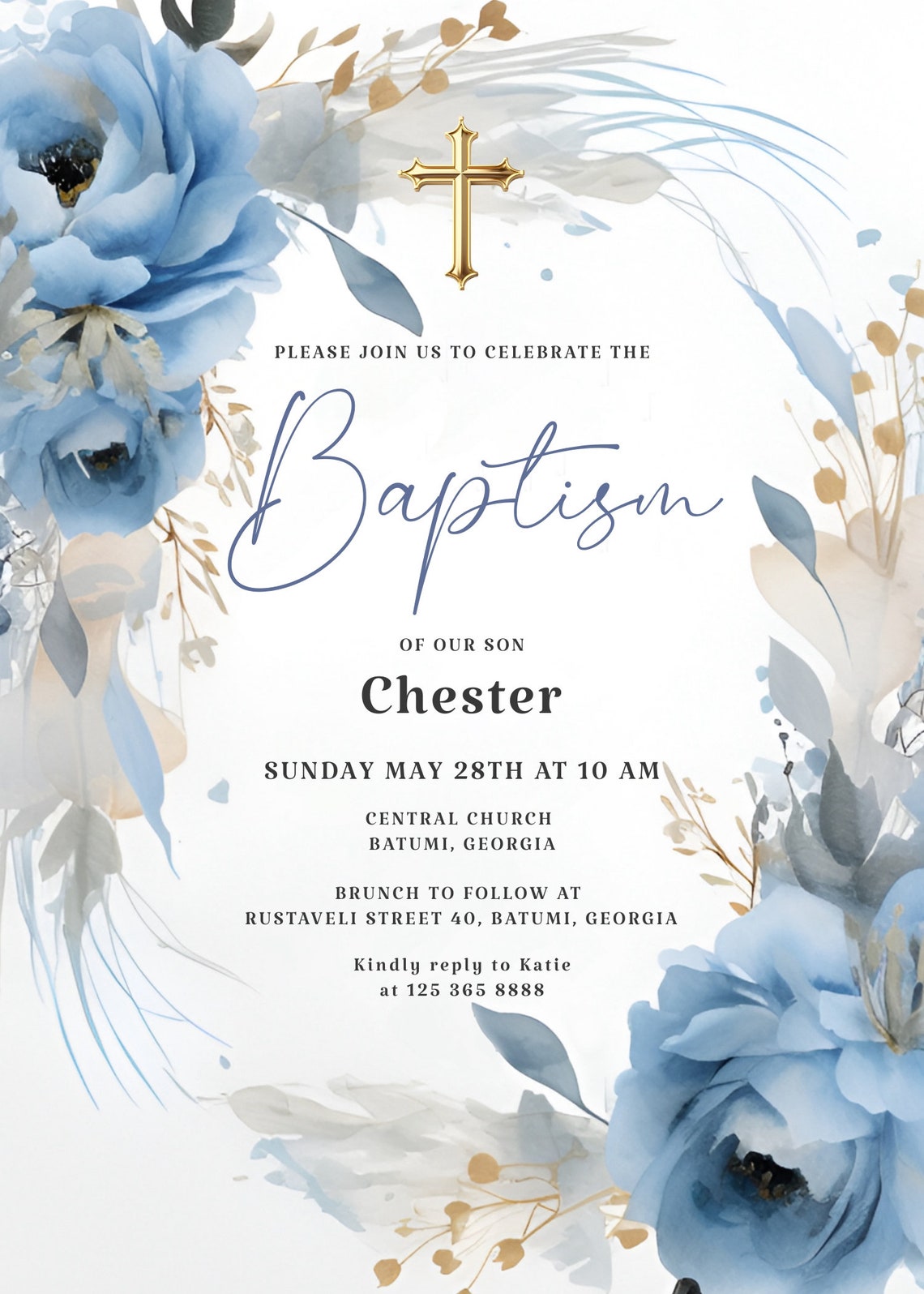 Baptism Invitation Template, Boy Baptism Invite, Baptism Editable ...