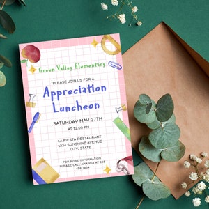 Appreciation Luncheon Invitation Template, Grateful Teacher Invitation ...
