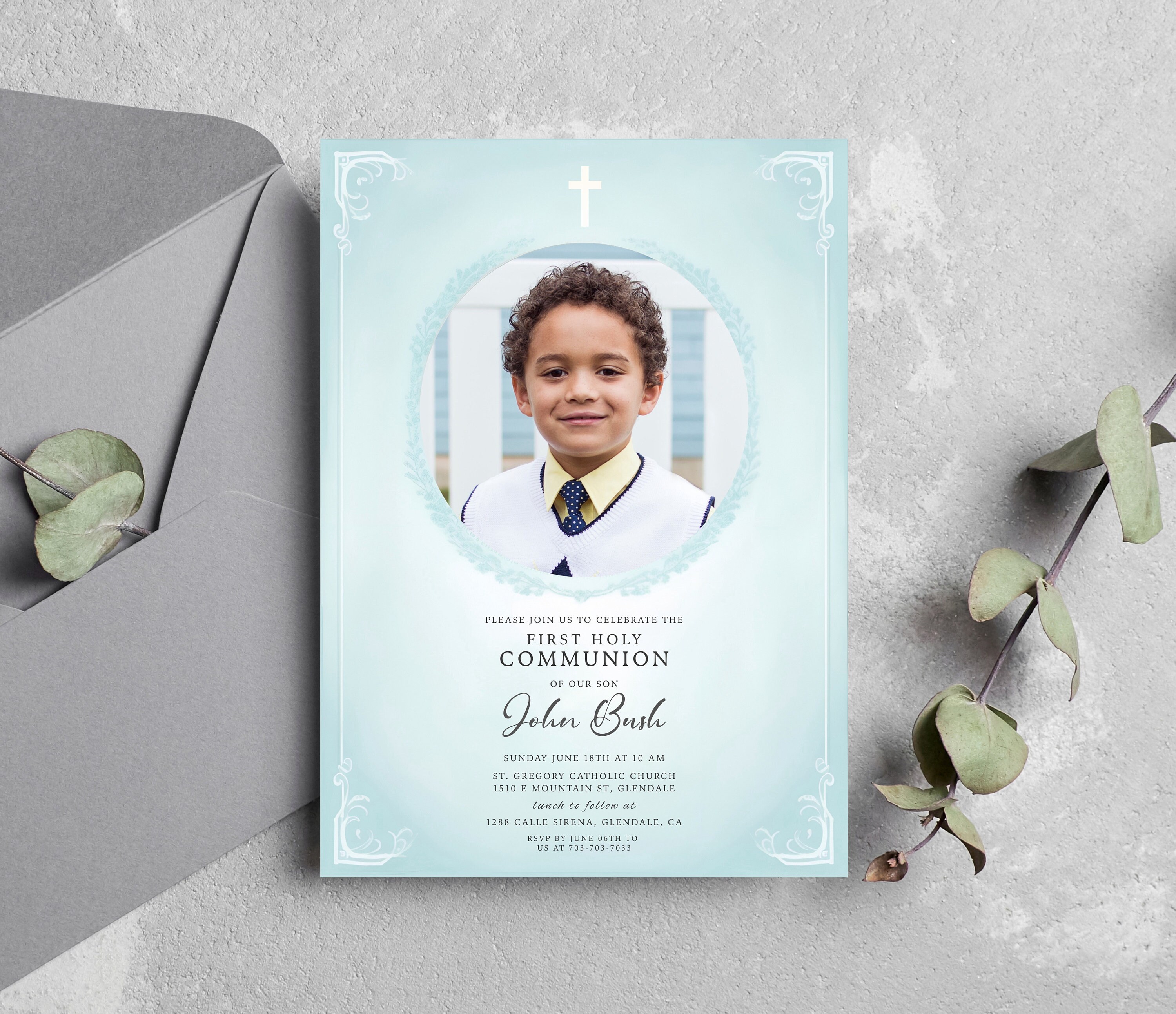 Boy First Holy Communion Photo Invitation Template, Communion ...