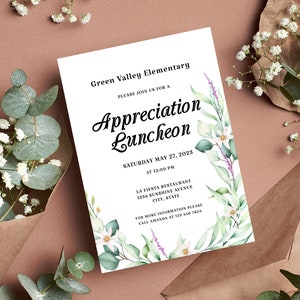 Appreciation Luncheon Invitation Template, Grateful Teacher Invitation ...