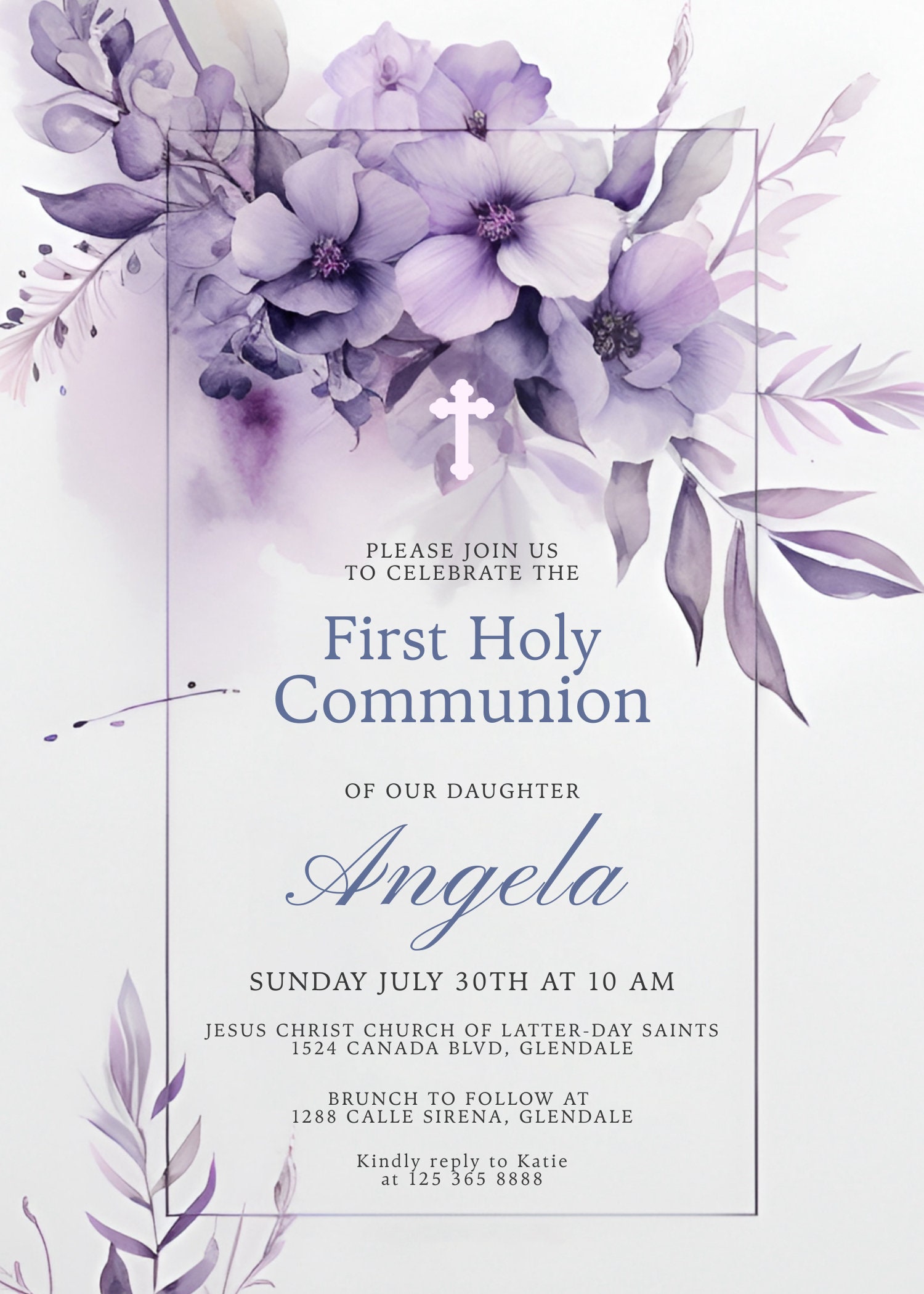 First Holy Communion Invitation Template, Flower Communion Invite, Girl ...