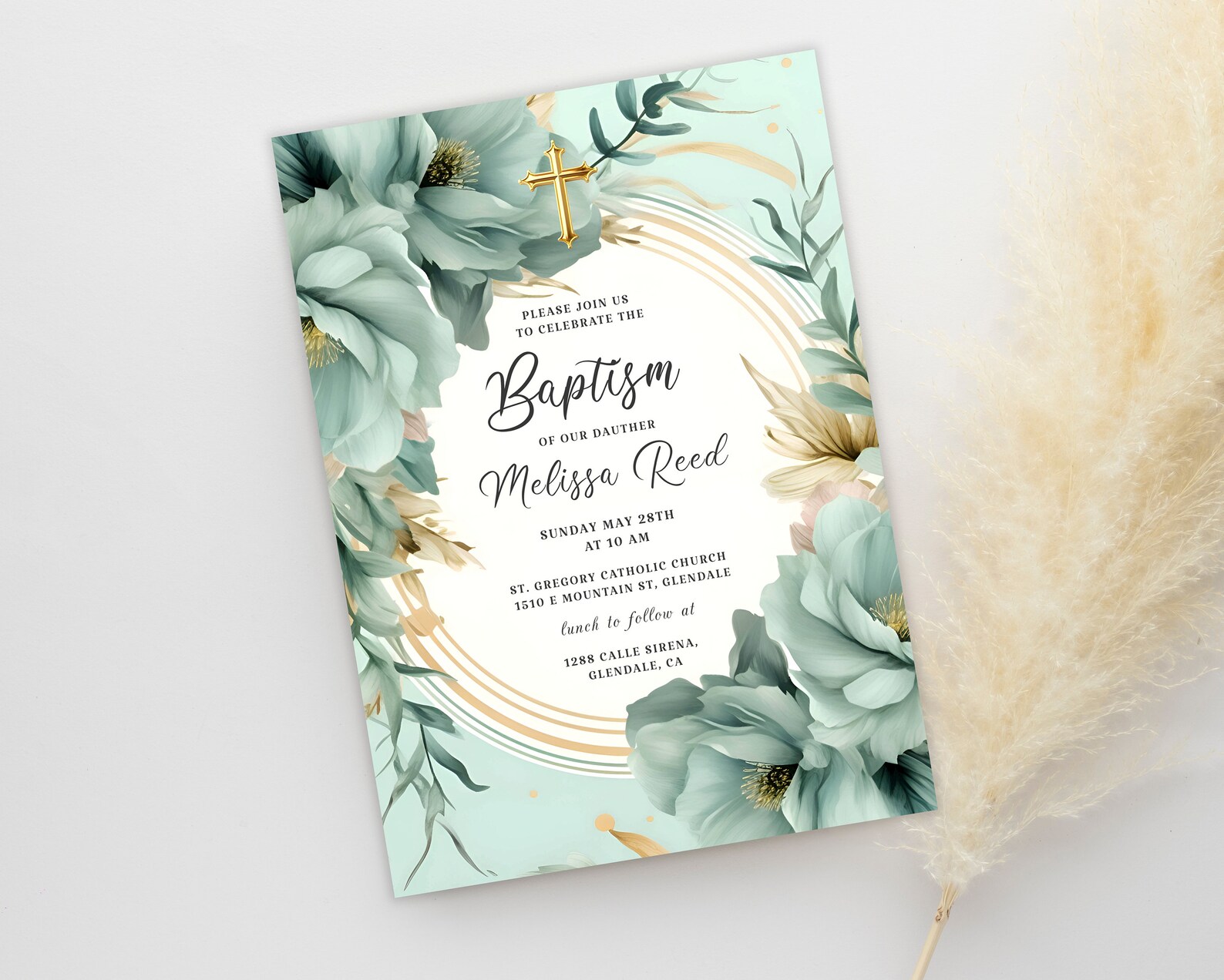 Baptism Invitation Template, Boy Baptism Invite, Girl Baptism Editable ...