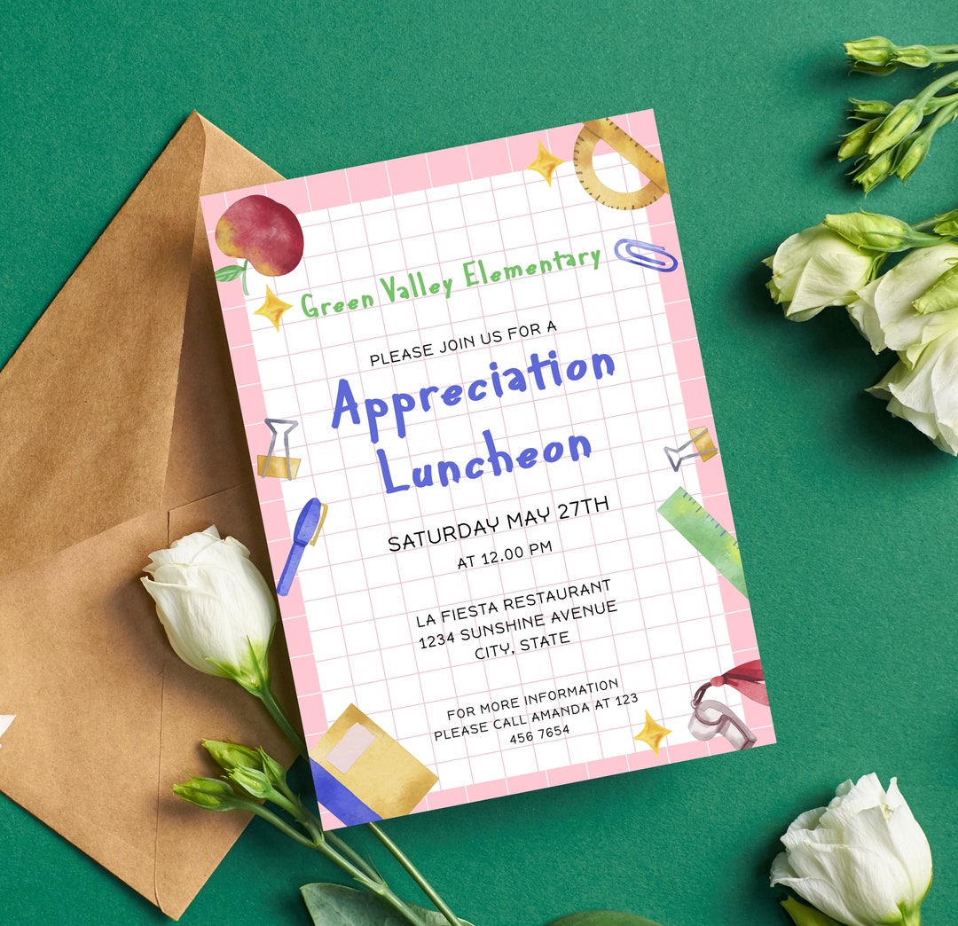 Appreciation Luncheon Invitation Template, Grateful Teacher Invitation ...
