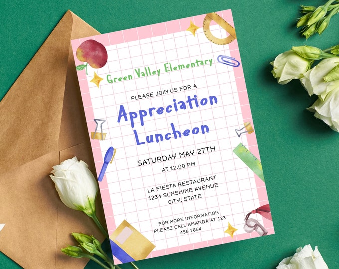 Appreciation Luncheon Invitation Template, Grateful Teacher Invitation ...