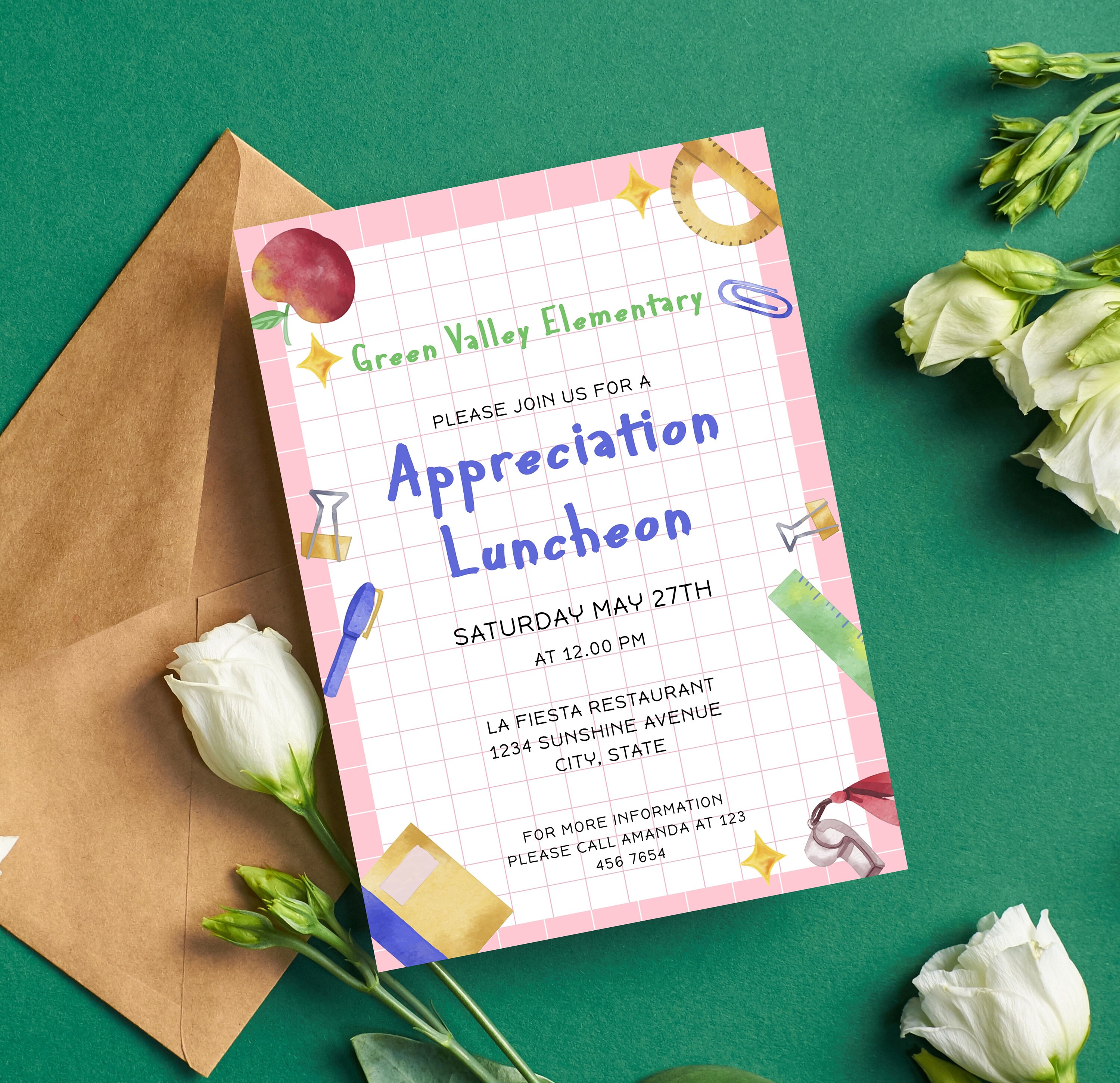 Appreciation Luncheon Invitation Template, Grateful Teacher Invitation ...