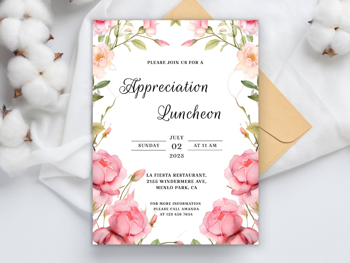 Appreciation Luncheon Invitation Template, Grateful Teacher Invitation ...
