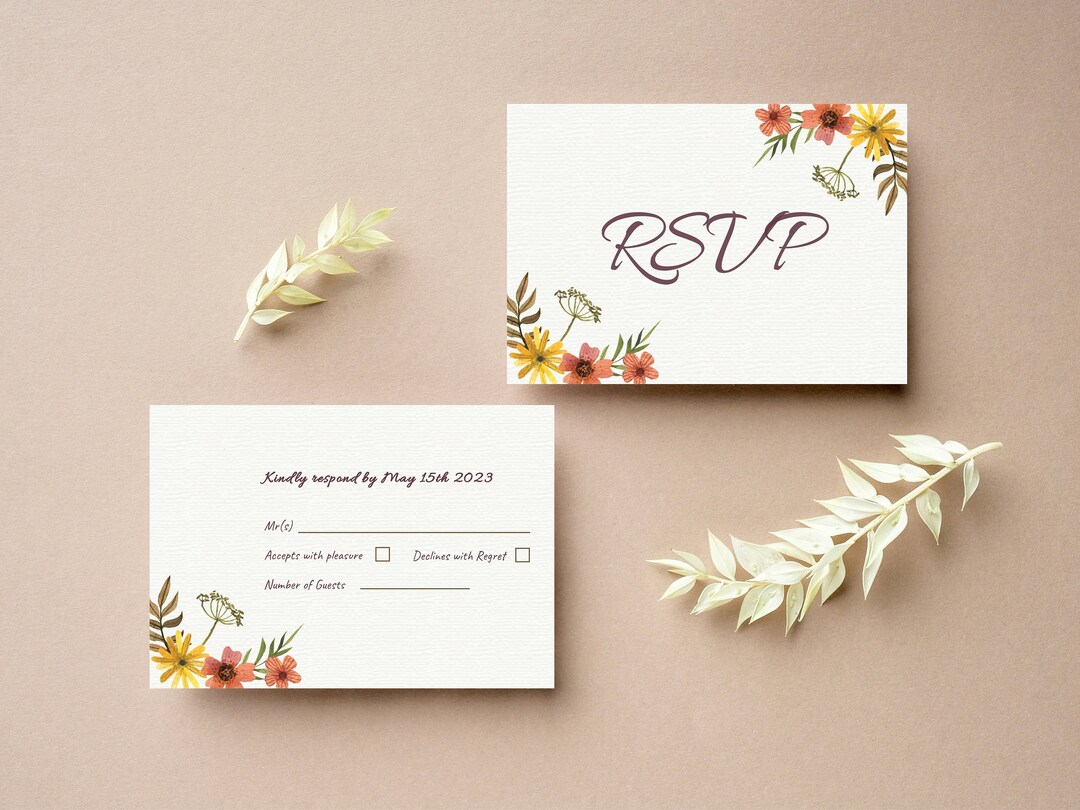 Printable Wedding RSVP Card Template, Flower Rsvp Card, Wedding Rsvp ...