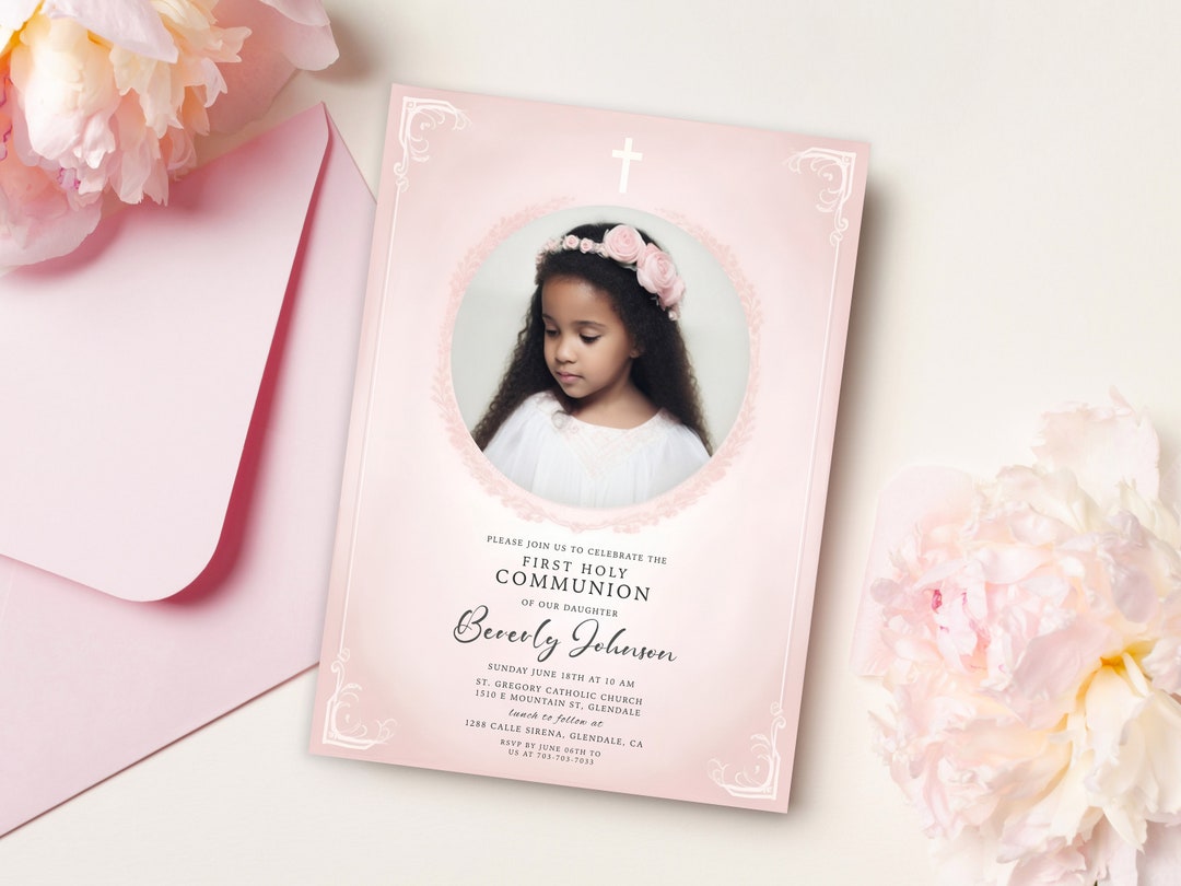 Girl First Holy Communion Photo Invitation Template, Communion ...