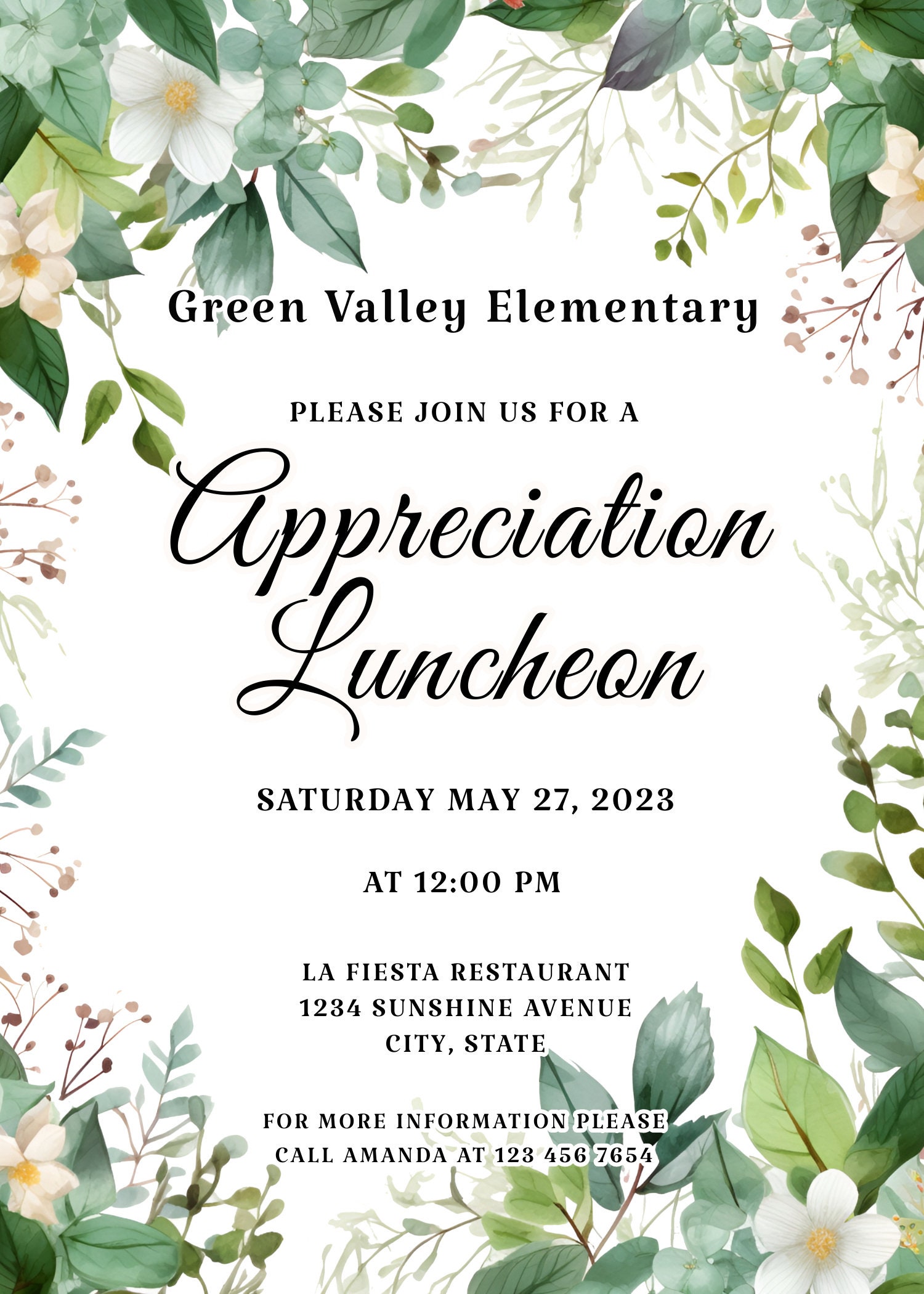 Appreciation Luncheon Invitation Template, Grateful Teacher Invitation ...