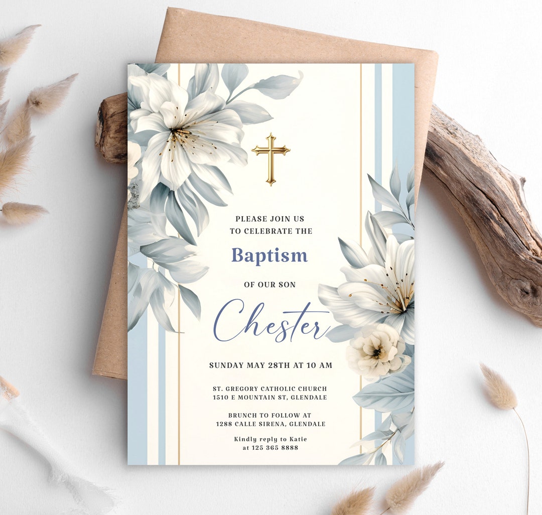 Boy Baptism Invitation Template, Boy Baptism Invite, Baptism Editable ...