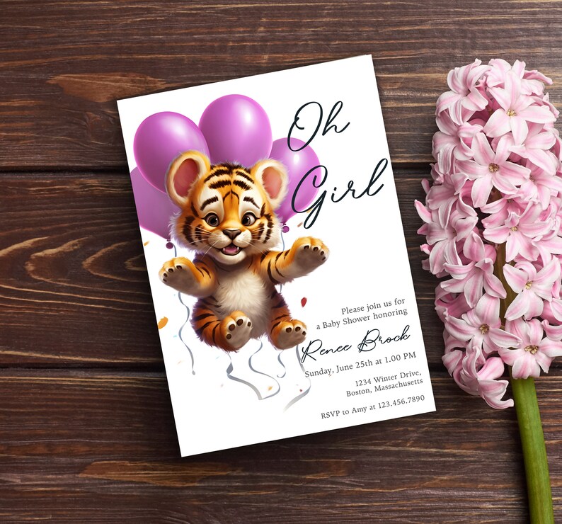 Girl Baby Shower Invitation Template, Cute Tiger Baby Shower Invite ...