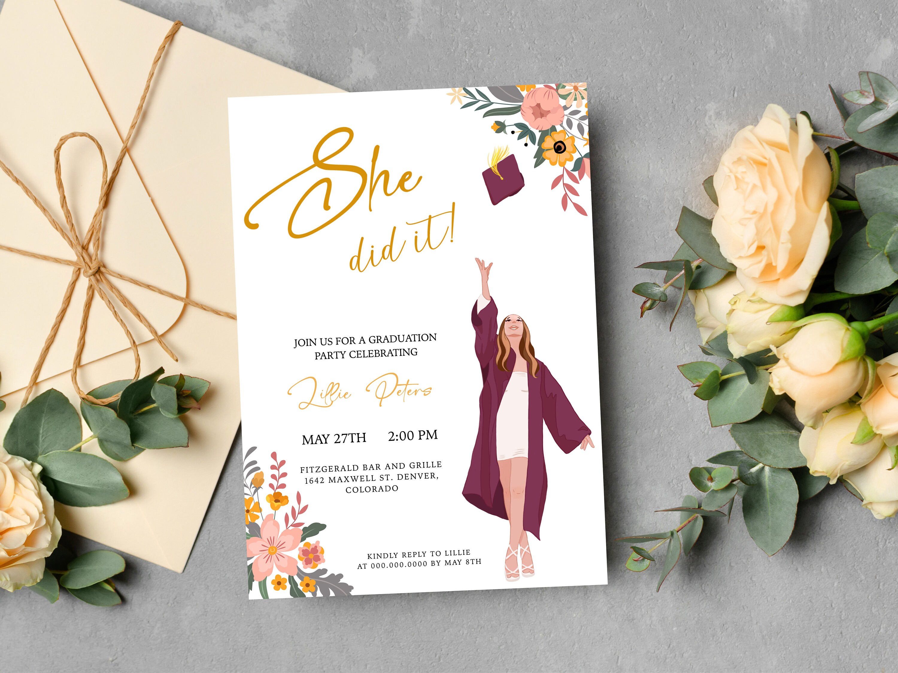 Graduation Party Invitation Template, She Did It Editable Invitation ...
