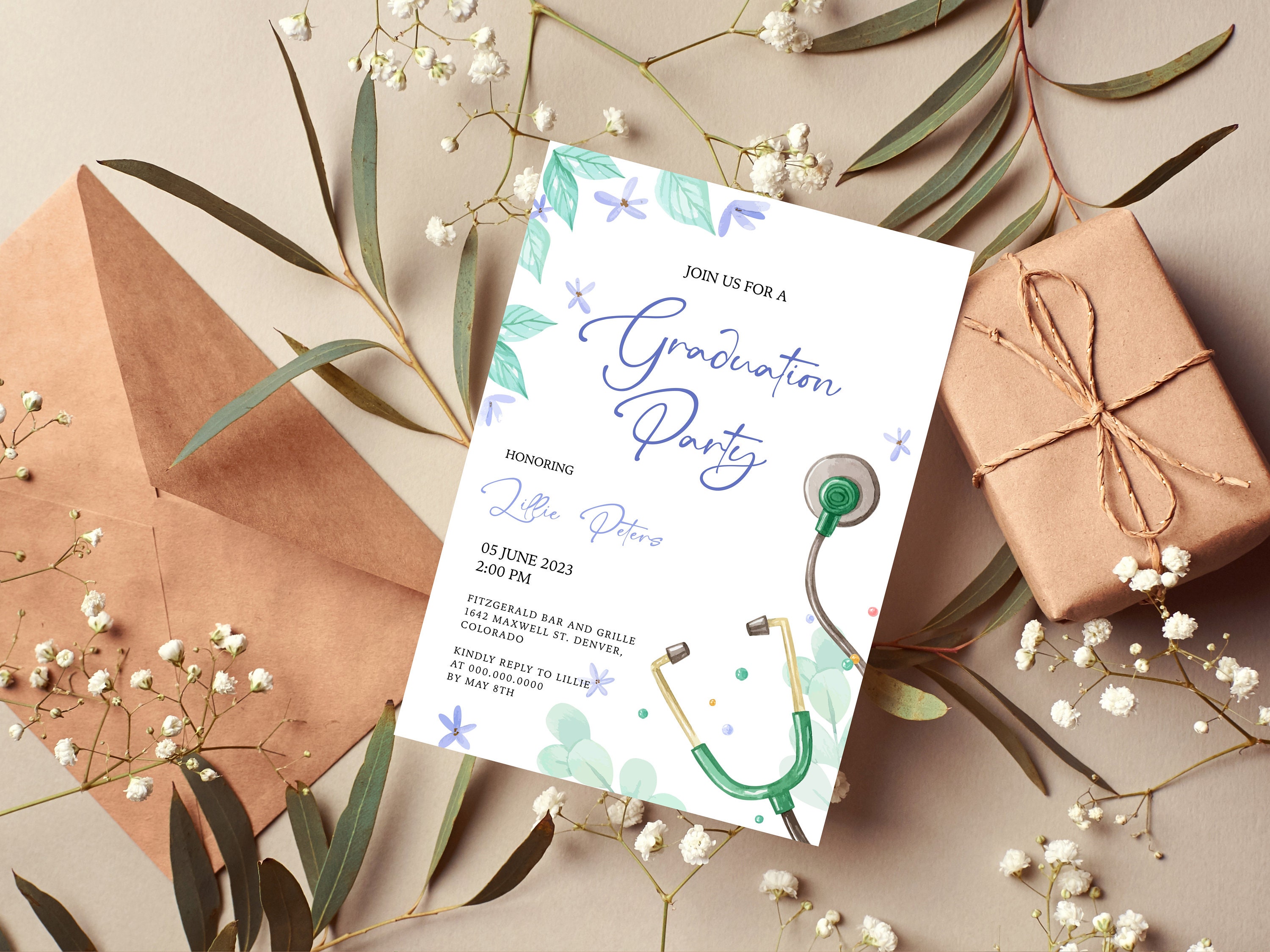Nursing School Graduation Party Invitation, Medical Invitation Card ...