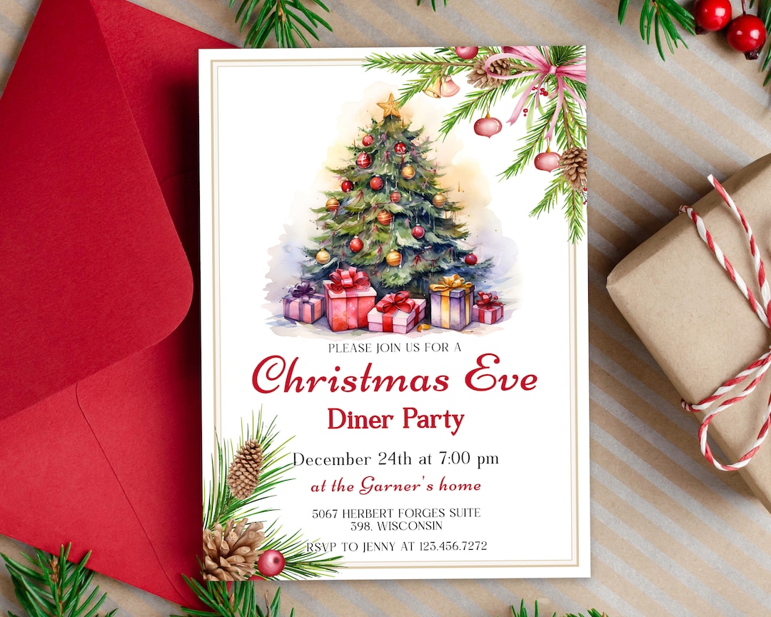 Christmas Eve Invitation Editable Template, Christmas Party Invites ...