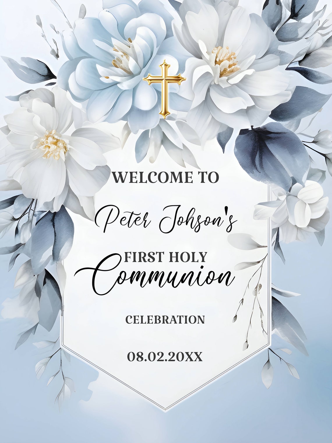 First Holy Communion Welcome Sign Template, Boy First Communion Welcome ...