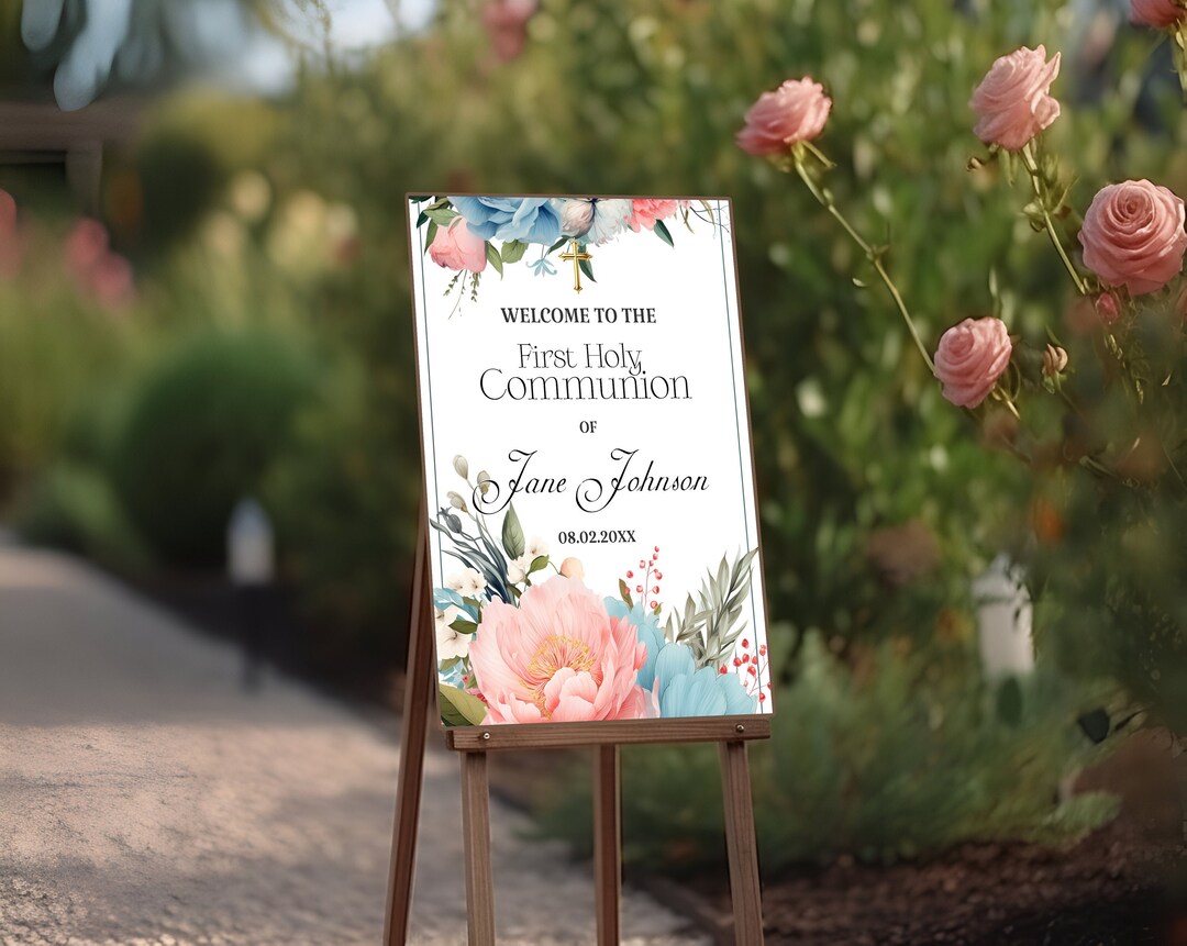First Holy Communion Welcome Sign Template, Girl First Communion Decor ...