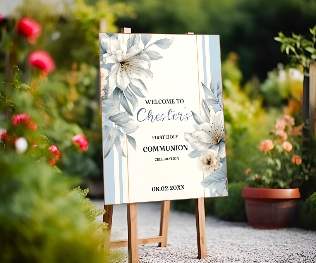 First Holy Communion Welcome Sign Template, Boy First Communion Welcome ...