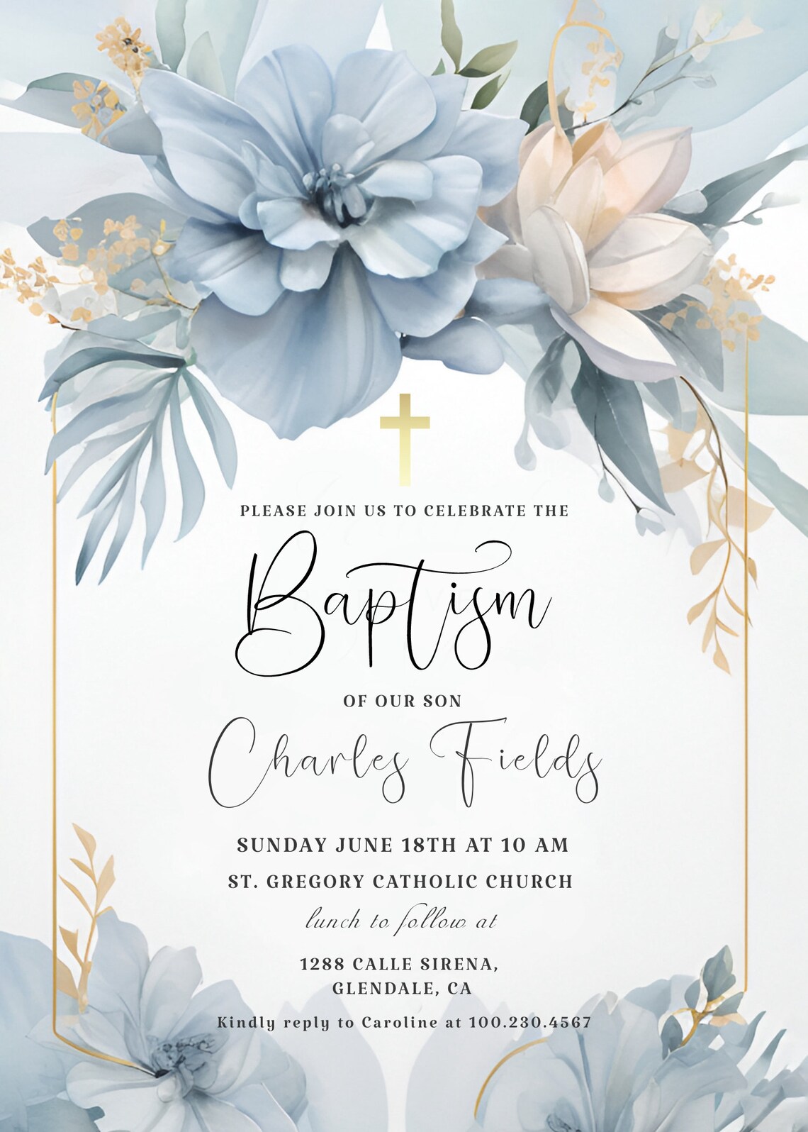 Baptism Invitation Template, Boy Baptism Invite, Baptism Editable ...