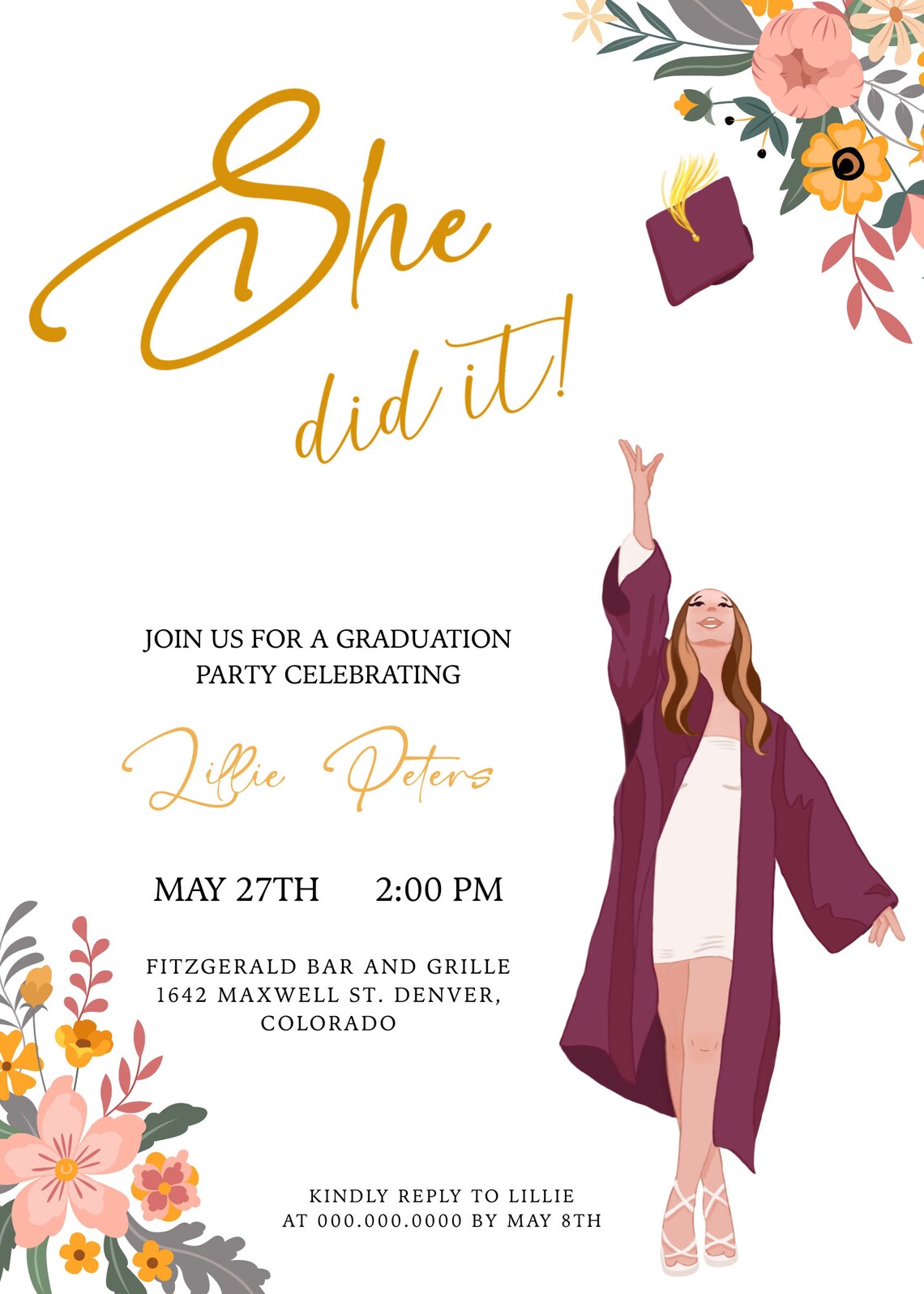 Graduation Party Invitation Template She Did It Editable - Etsy