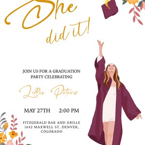 Graduation Party Invitation Template, She Did It Editable Invitation ...