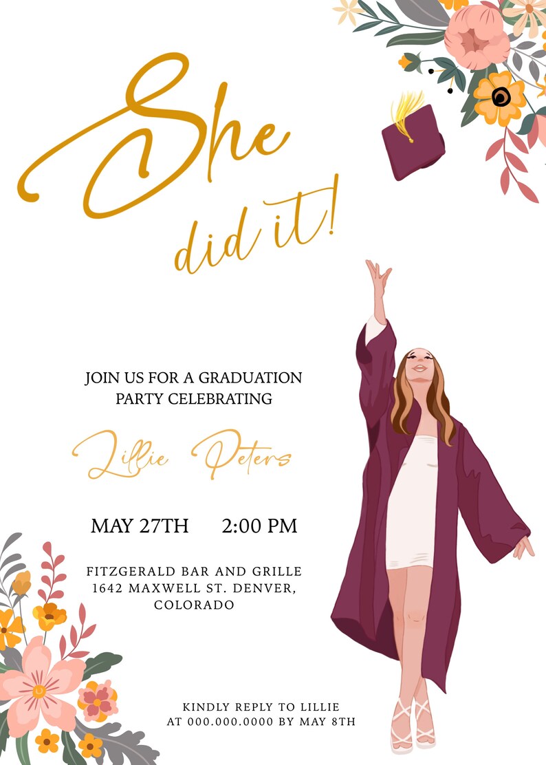 Graduation Party Invitation Template She Did It Editable - Etsy