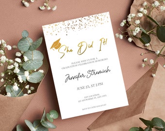 Graduation Party Invitation Template, She Did It Editable Invitation ...