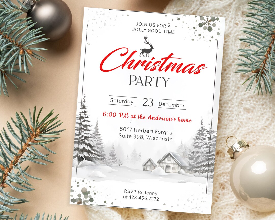 Christmas Party Invitation Editable Template, Christmas Eve Invites ...