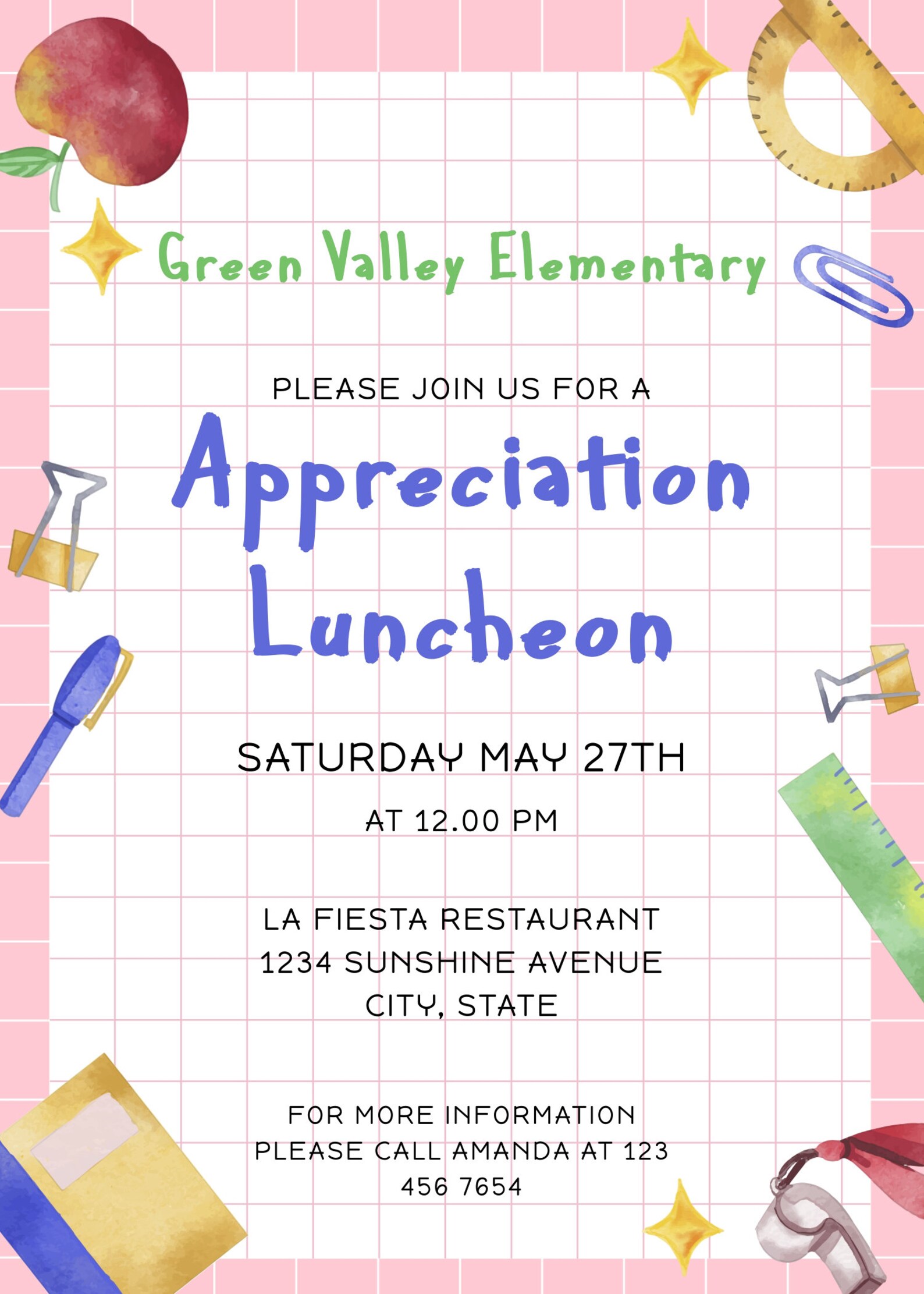 Appreciation Luncheon Invitation Template, Grateful Teacher Invitation ...
