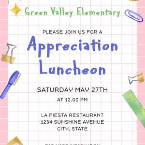 Appreciation Luncheon Invitation Template, Grateful Teacher Invitation ...