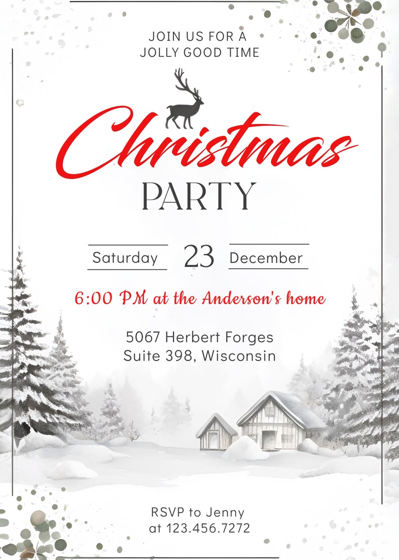 Christmas Party Invitation Editable Template, Christmas Eve Invites ...
