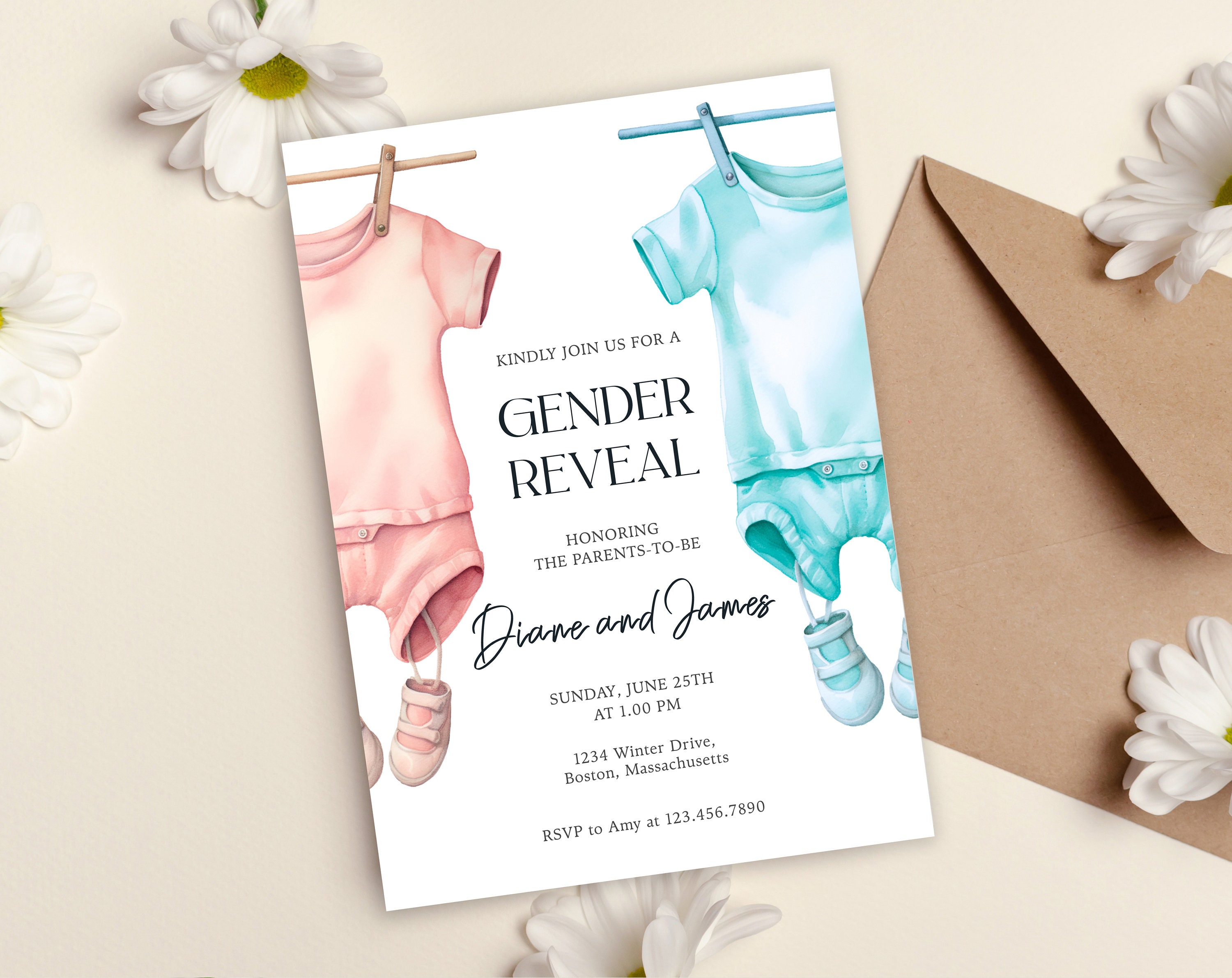 Gender Reveal Party Invitation, Baby Boy or Girl Party Invite, He or ...