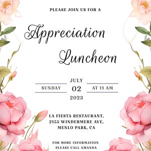 Appreciation Luncheon Invitation Template, Grateful Teacher Invitation ...