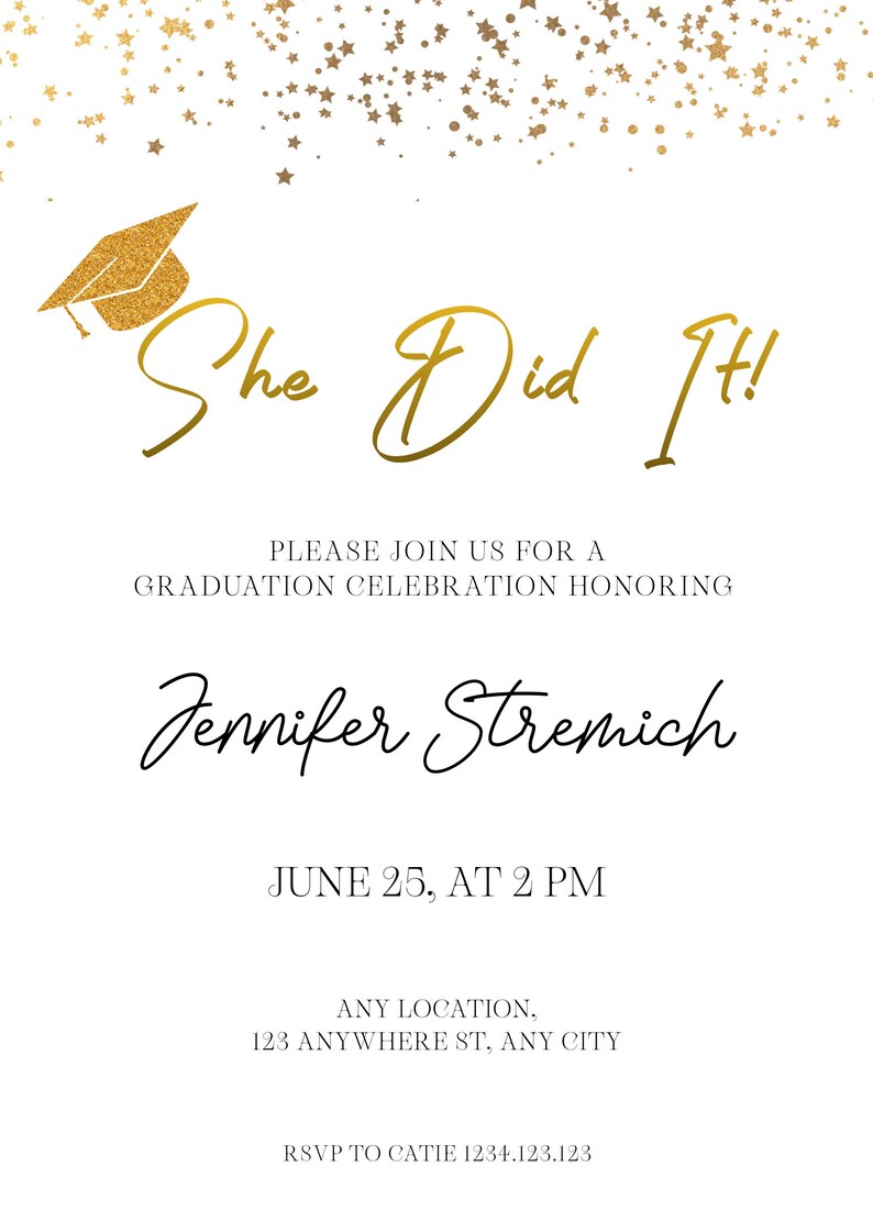 Graduation Party Invitation Template, She Did It Editable Invitation ...