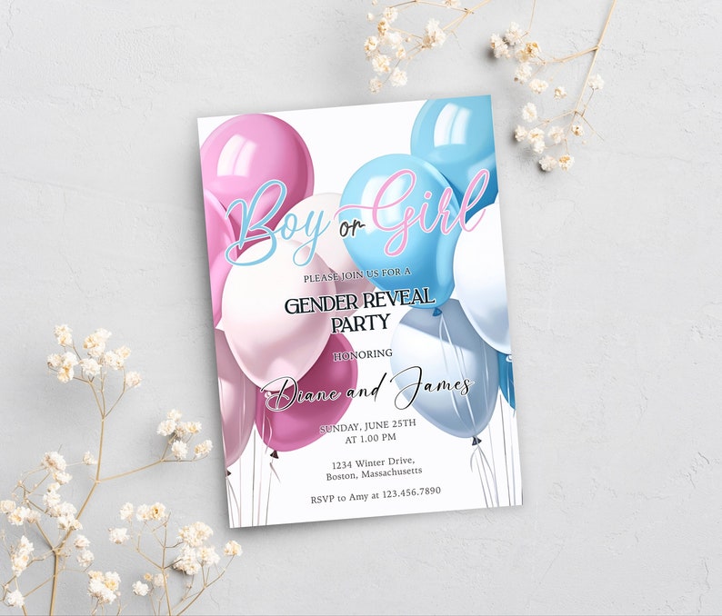 Boy or Girl Gender Reveal Party Invitation, He or She Party Card ...