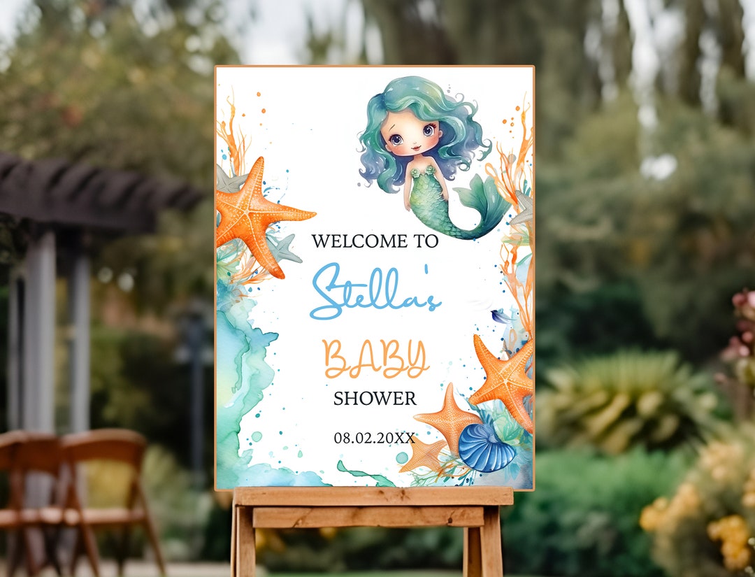 Mermaid Baby Shower Welcome Sign Template Ocean Theme - Etsy