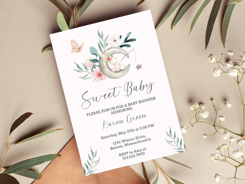 Baby Shower Invitation Template, Sweet Baby Invitation, Gender Neutral ...