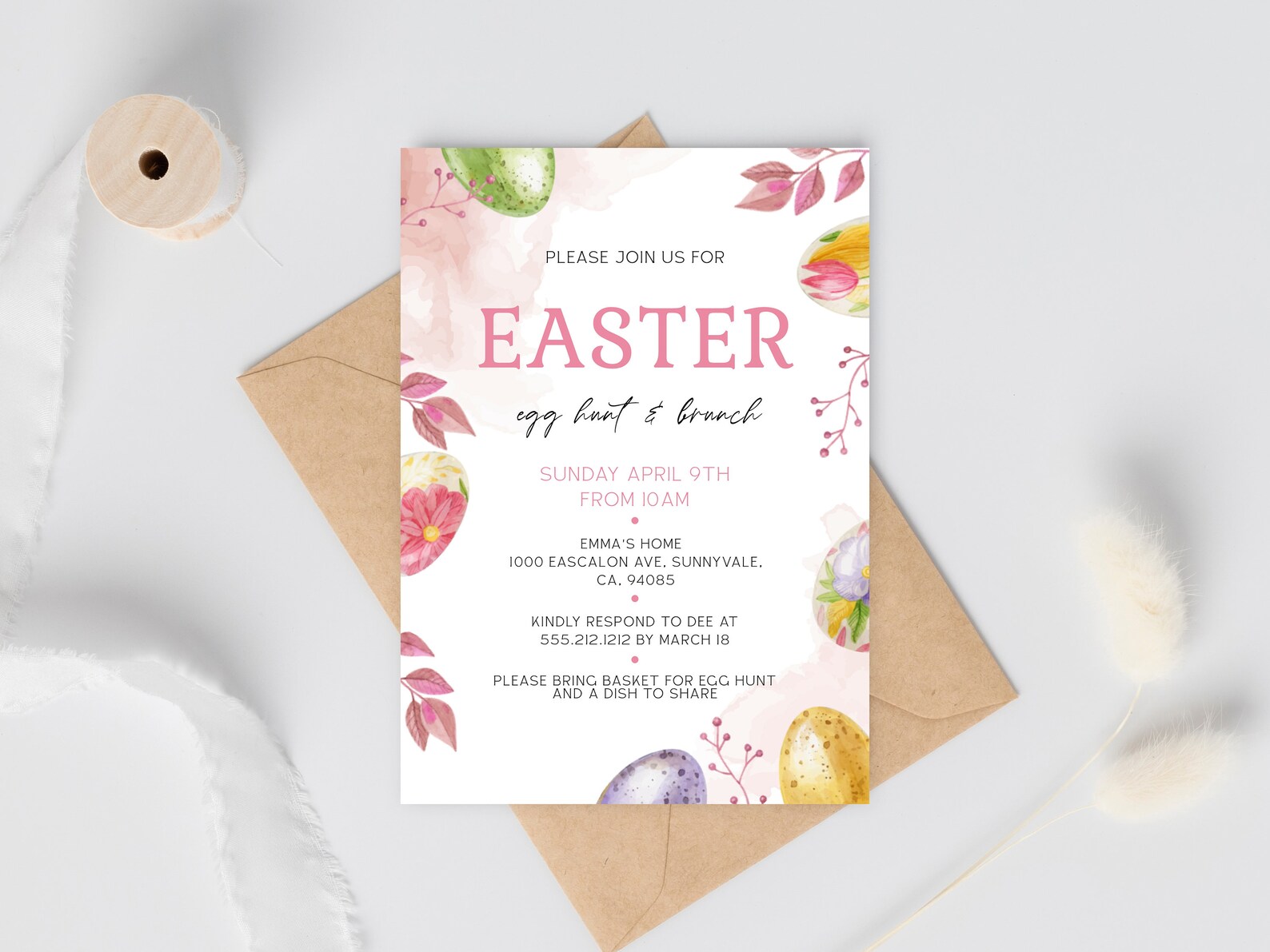 Easter Egg Hunt and Brunch Invitation, Bunny Easter Party Printable ...