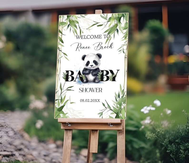 Baby Shower Welcome Sign Template, Cute Panda Baby Announcement Poster ...