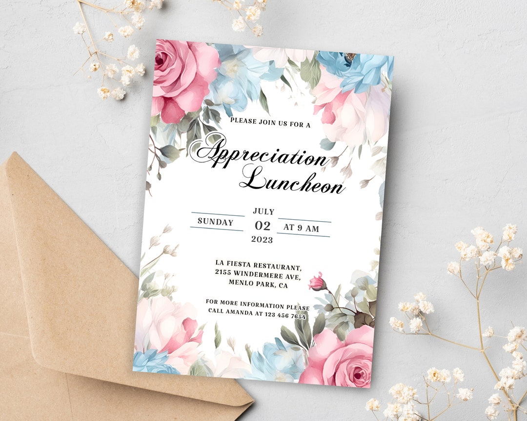 Appreciation Luncheon Invitation Template, Grateful Teacher Invitation ...
