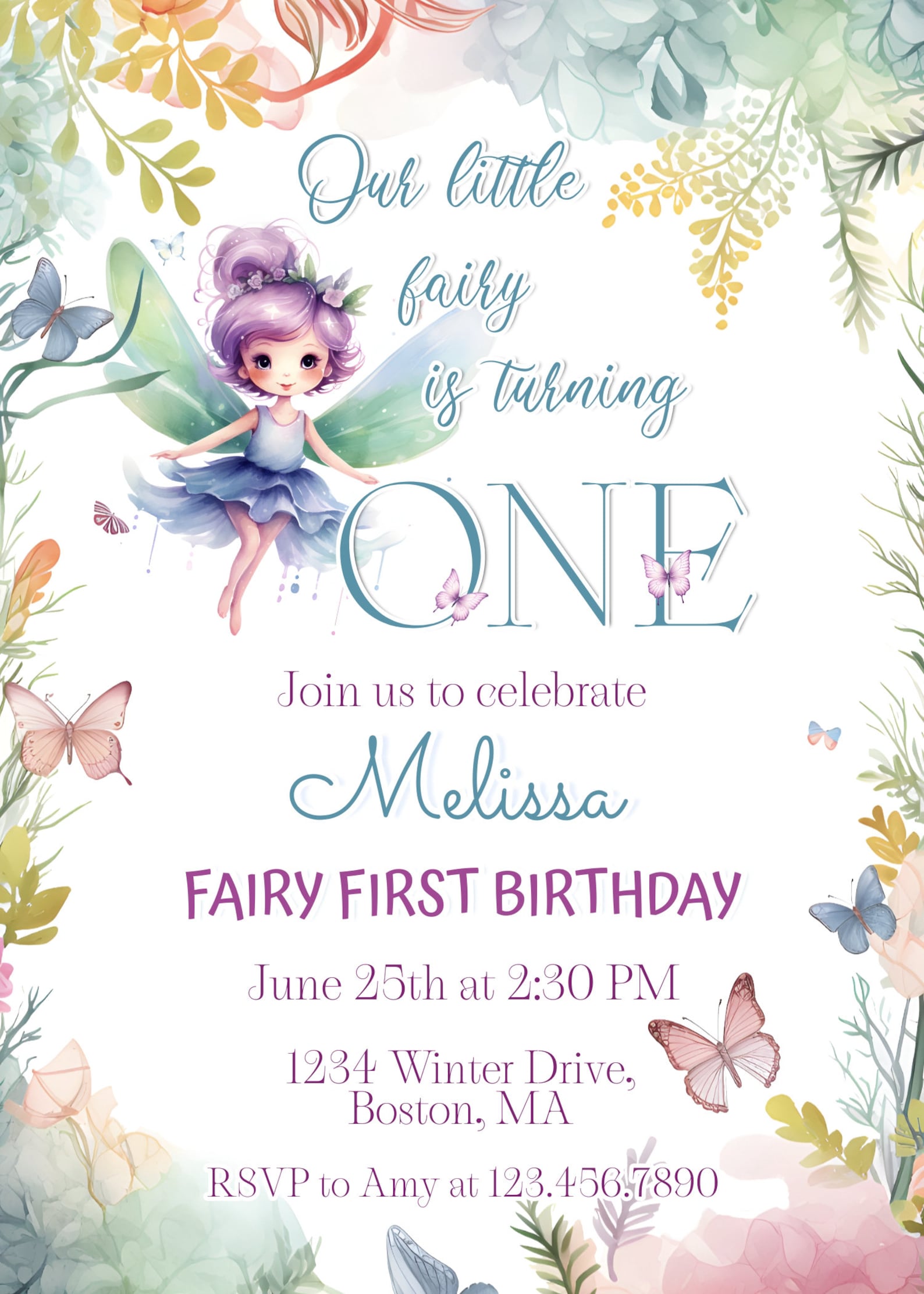 Fairy First Birthday Invitation Template Baby 1st Party - Etsy
