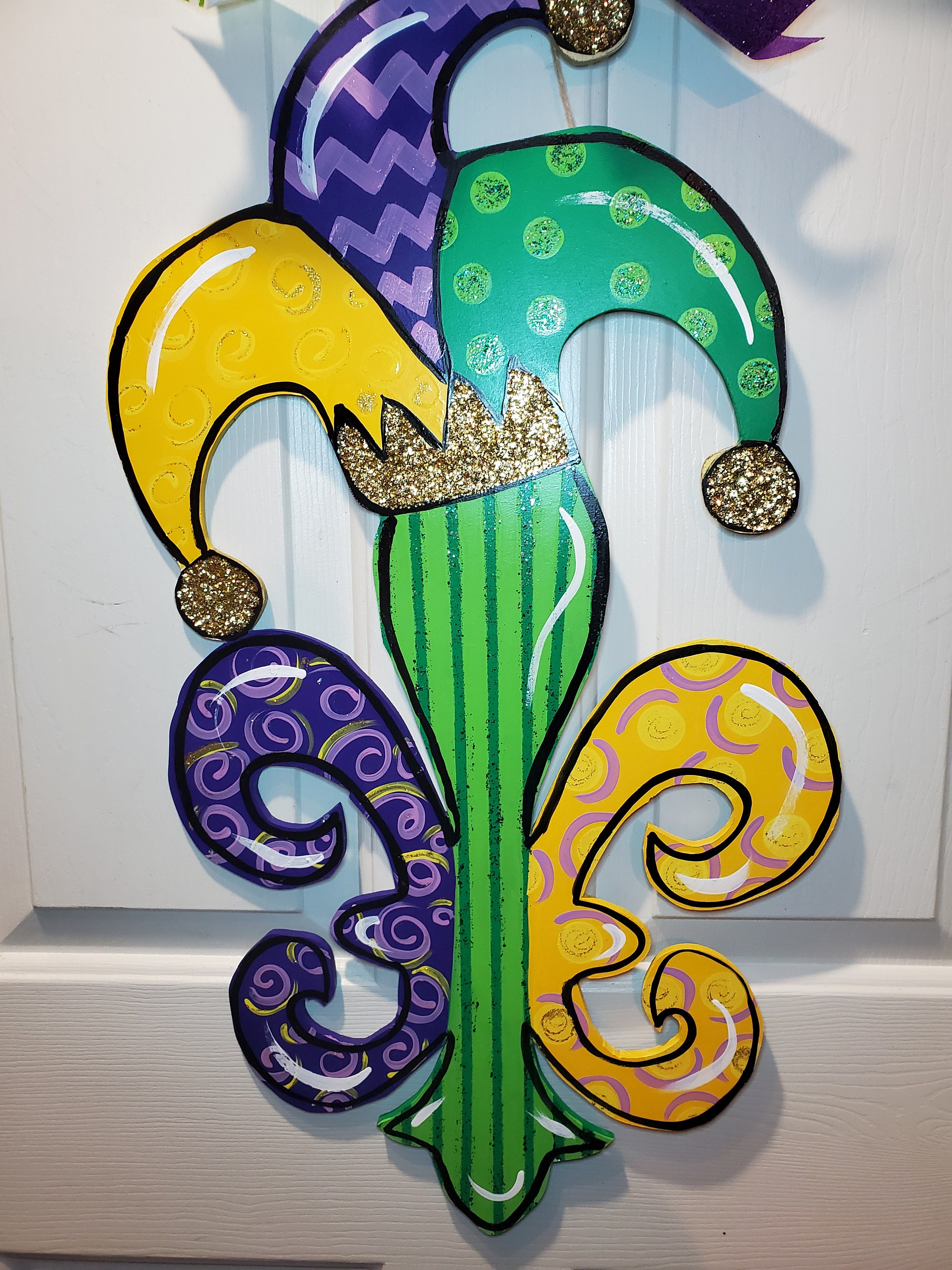 Jester Fleur-de-lis Door Hanger, Mardi Gras Door Hanger, Fleur-de-lis ...