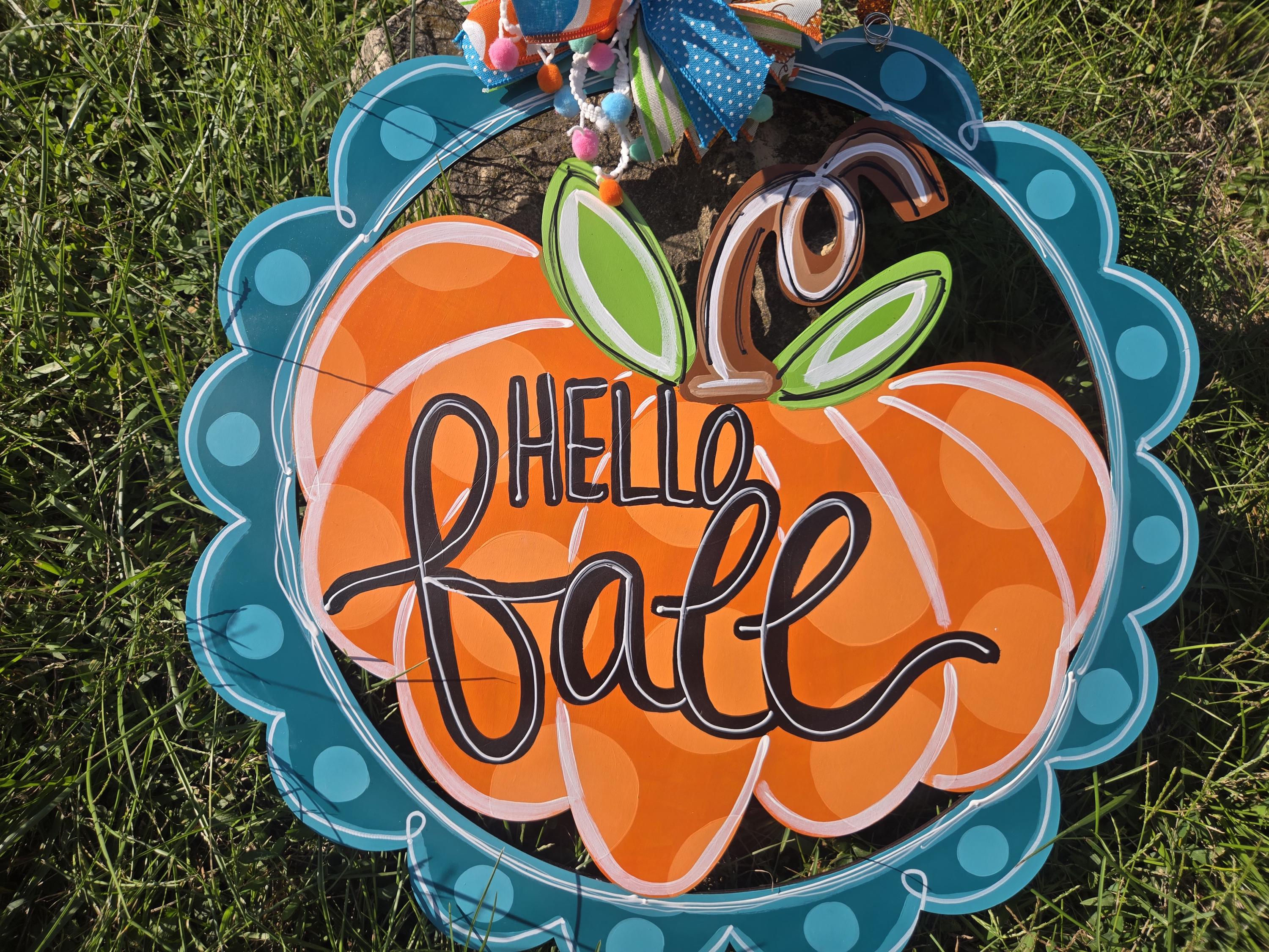 Hello Fall Pumpkin Door Hanger, Scalloped Birch Wood Decor - Etsy
